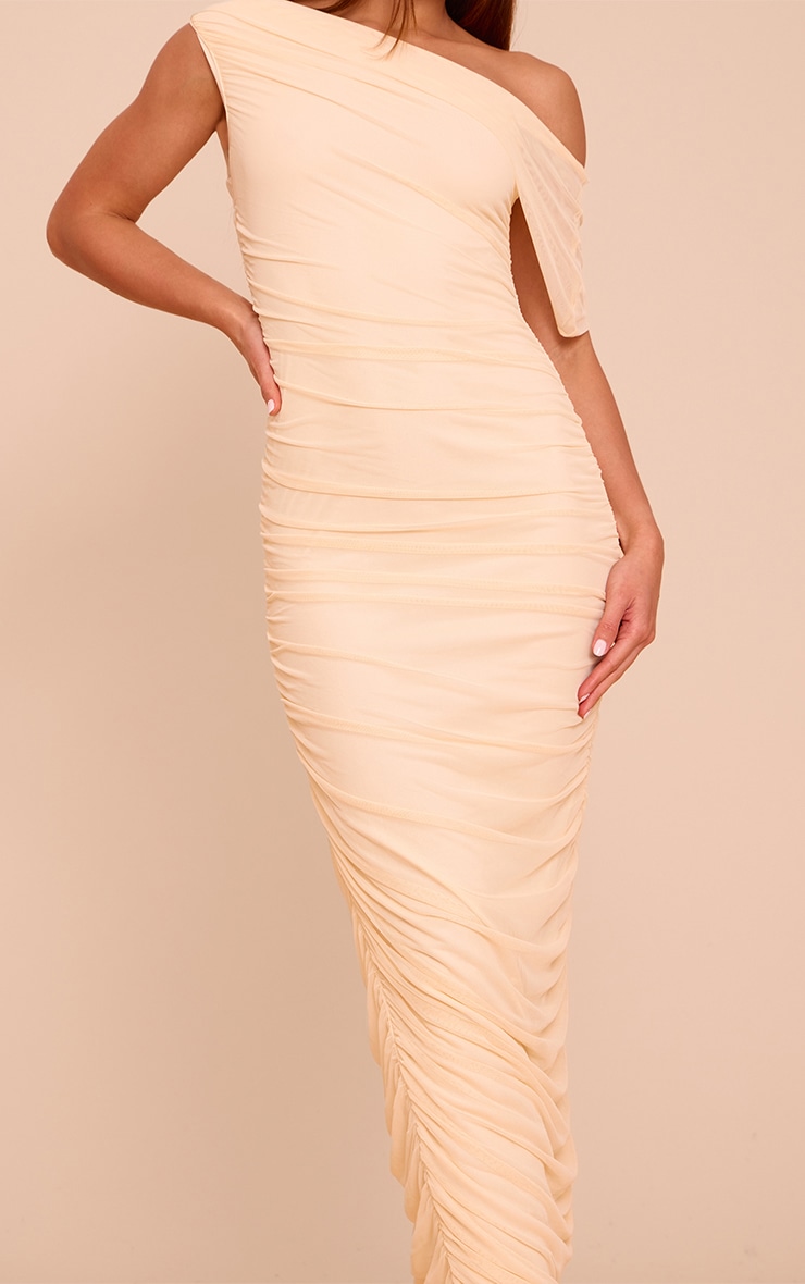 Tall Almond Mesh Overlay One Shoulder Maxi Dress | Tall | PLT