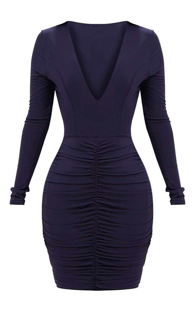 Shape Navy Ruched Slinky Mini Dress | Shape | PrettyLittleThing USA