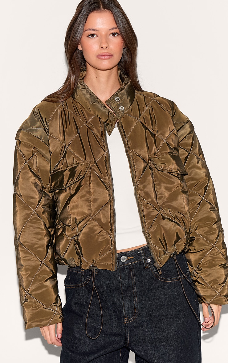 Khaki Cropped Quilted Jacket | Outerwear | PLT AUS