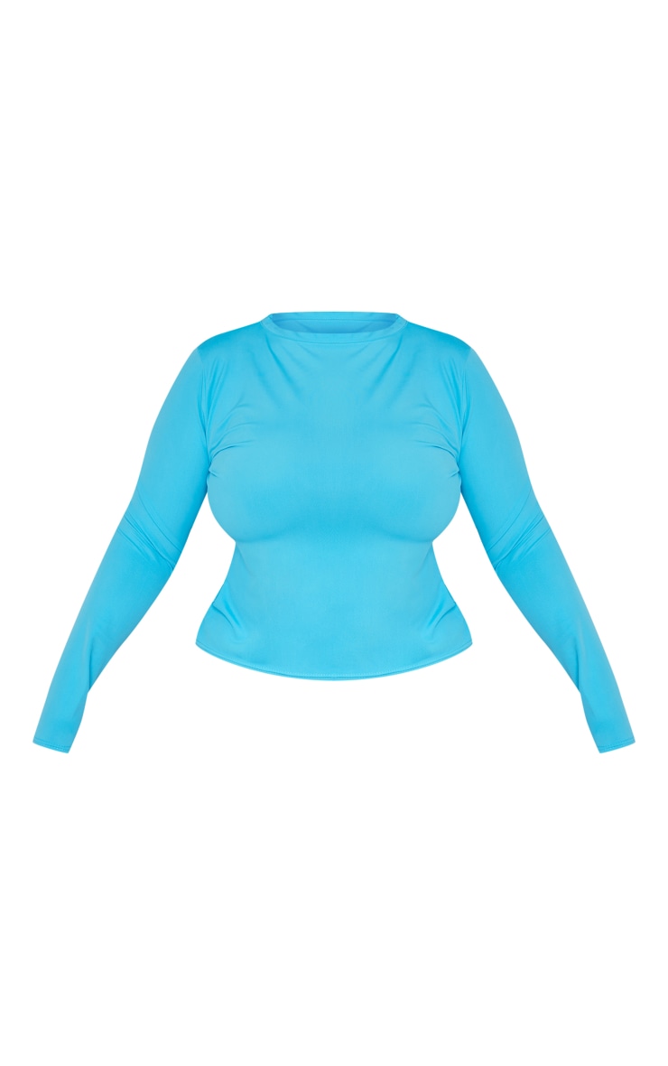 Plus Blue Long Sleeve Long Bikini Top | PrettyLittleThing USA