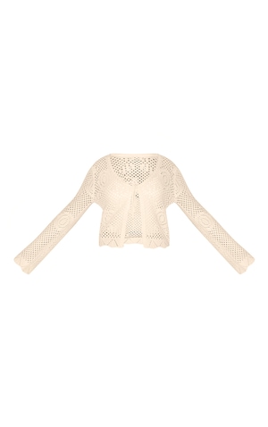Oatmeal Crochet Tie Front Cardigan | Knitwear | PLT