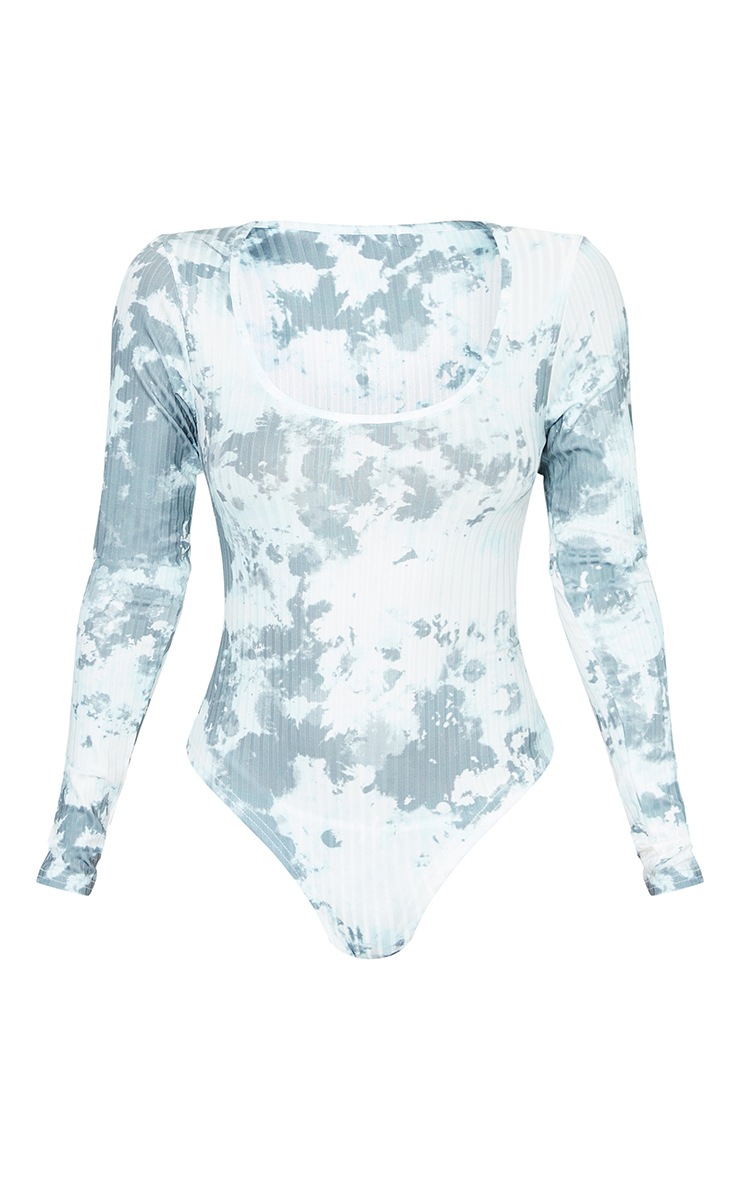 Sage Green Acid Wash Rib Long Sleeve Bodysuit | Tops ...