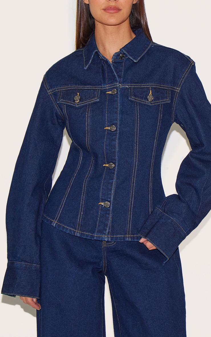 Indigo Contrast Stitch Cinch Waist Denim Jacket | Denim ...
