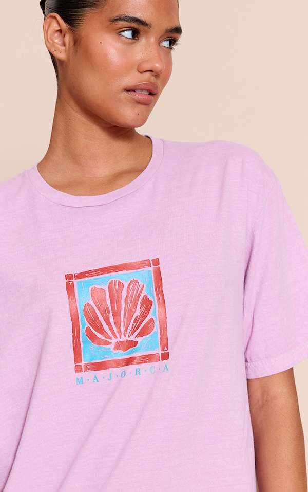 Baby Pink Majorca Shell Graphic Oversized T-shirt | Tops | PLT