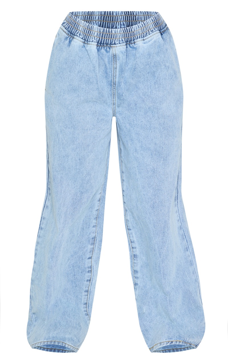 Petite Light Blue Wash Elasticated Wide Leg Jeans | Petite ...