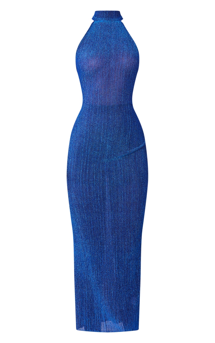 Blue Glitter Plisse Racer Bodycon Midi Dress | Dresses ...