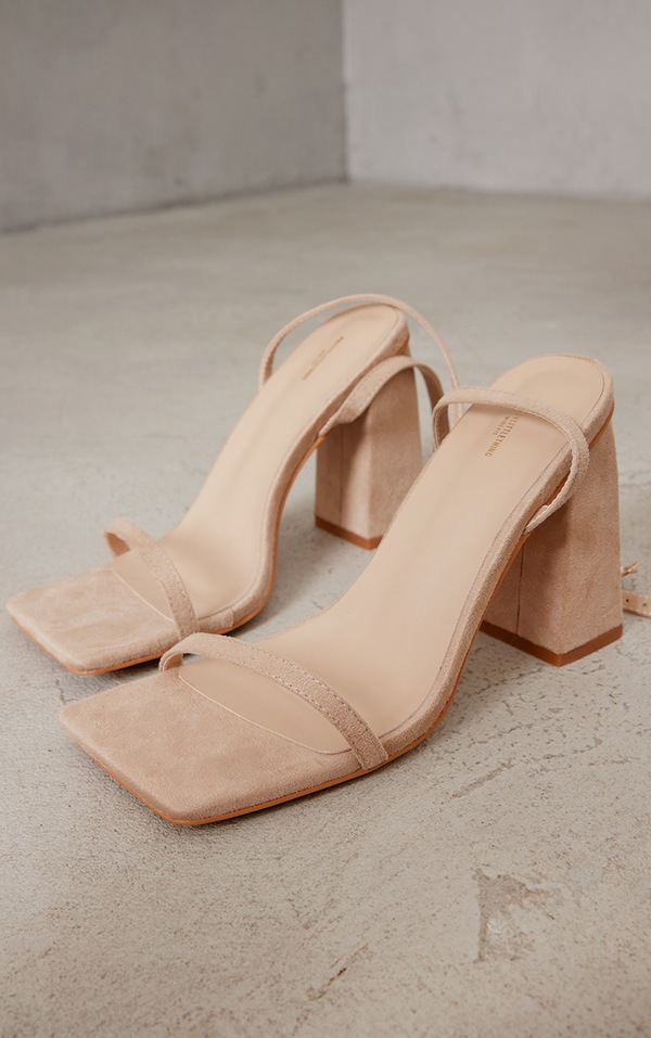 Nude Wide Fit Faux Suede Mid Block Heeled Sandals | Footwear | PLT