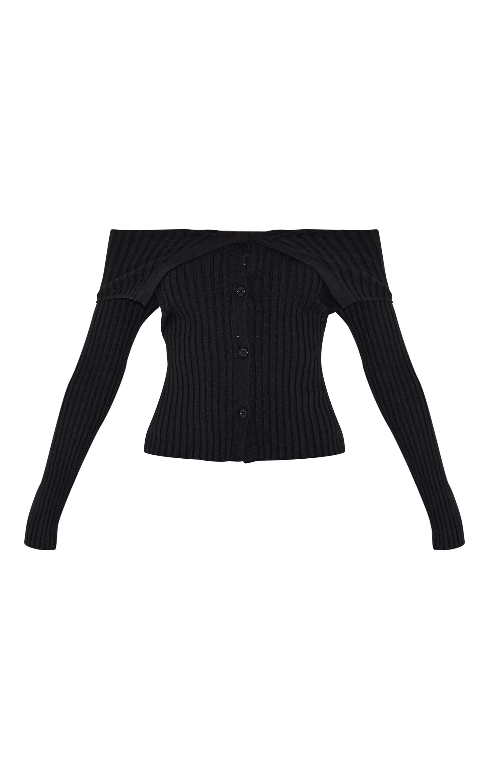 Black Rib Knit Fold Over Button Up Top | Knitwear | PrettyLittleThing AUS