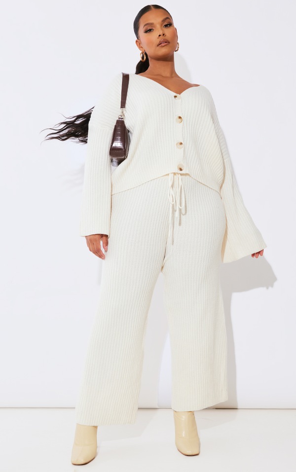 Plus Cream Knit Rib Button Cardigan | PrettyLittleThing USA