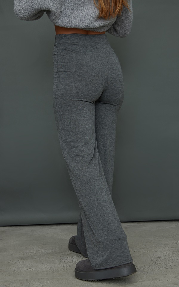 Charcoal Grey Drawstring Waist Wide Leg Trousers | Bottoms | PLT