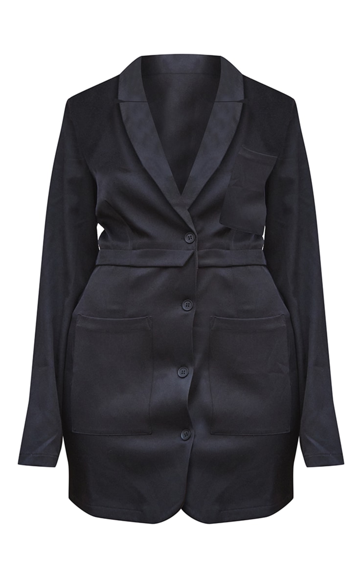 Black Woven Pocket Overlay Oversized Blazer Dress | PrettyLittleThing KSA
