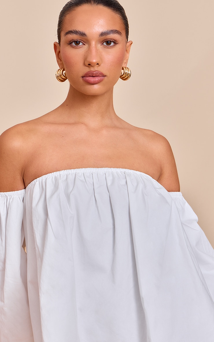 White Peach Skin Floaty Bardot Top | Tops | PLT USA