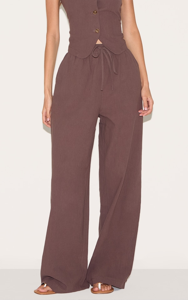 Dark Brown Tailored Draw String Wide Leg Trouser | Co-ords | PLT