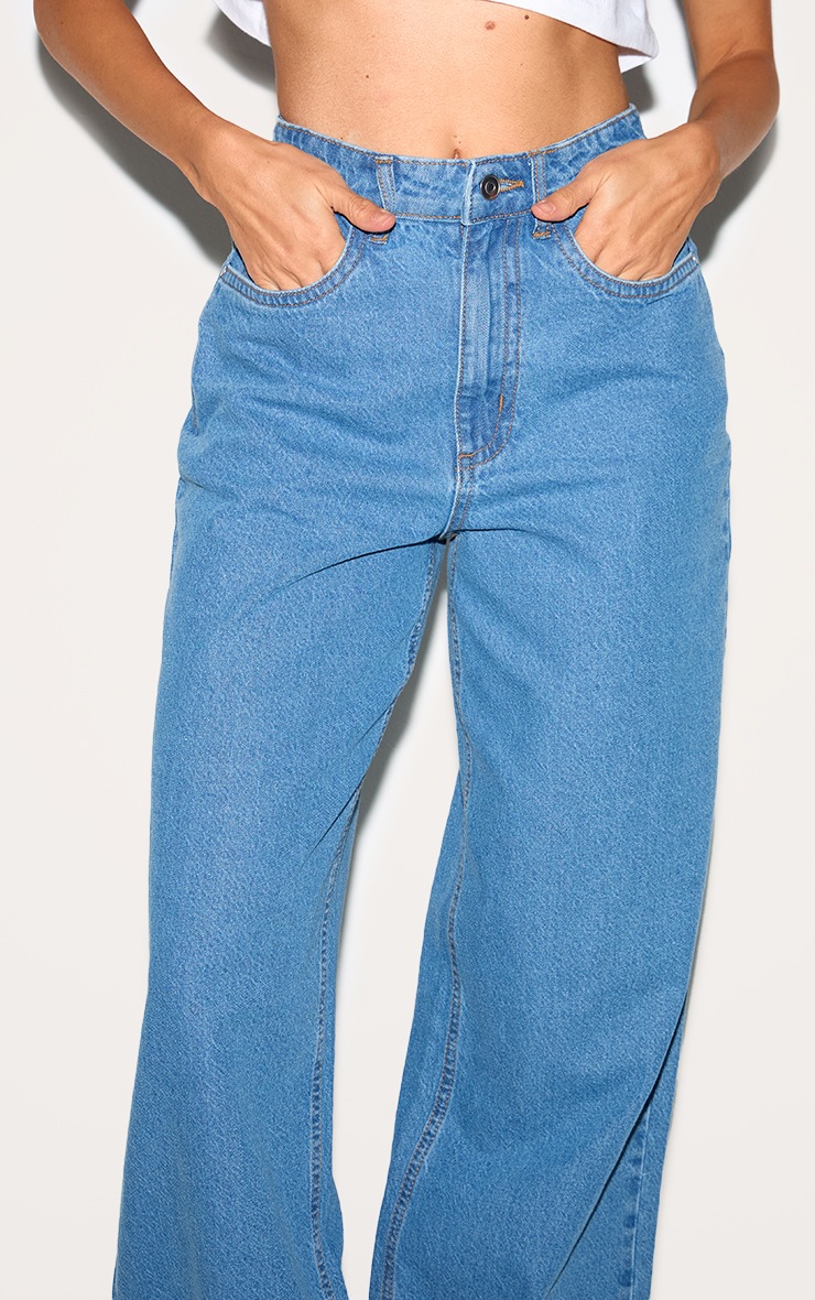 Mid Blue Wash High Waist Turn Up Leg Jeans | Denim | PrettyLittleThing USA