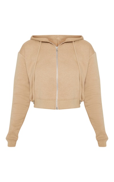 Sand Crop Zip Hoodie | Athleisure | PrettyLittleThing USA