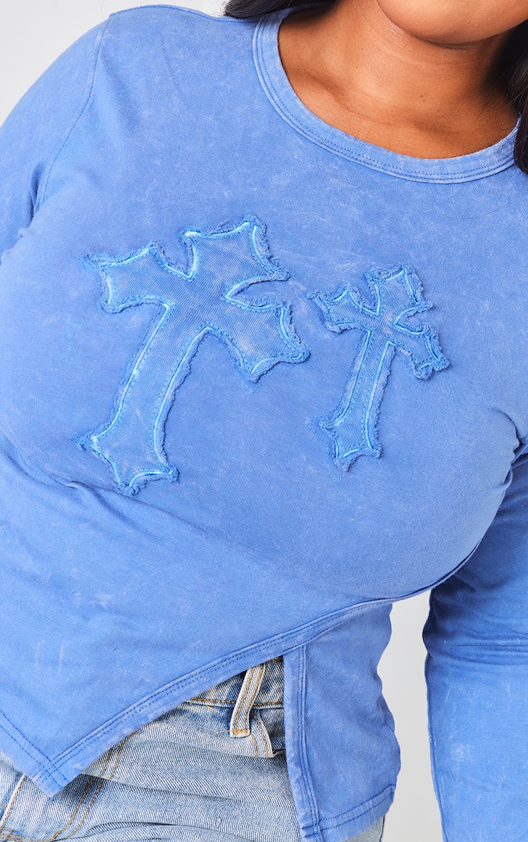 Plus Blue Cotton Exposed Seam Cross Long Top | Plus Size ...