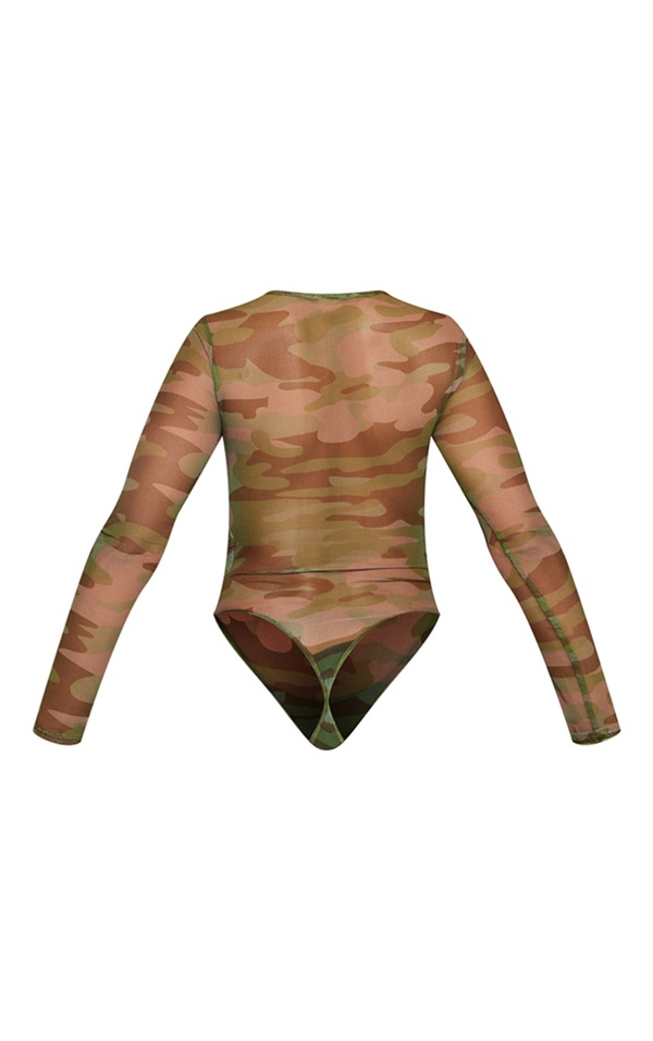 Green Mesh Cross Over Front Long Sleeve Bodysuit | PrettyLittleThing AUS