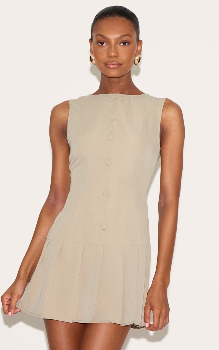 Clay Button Down Pleated Hem Shift Dress | Dresses | PrettyLittleThing USA