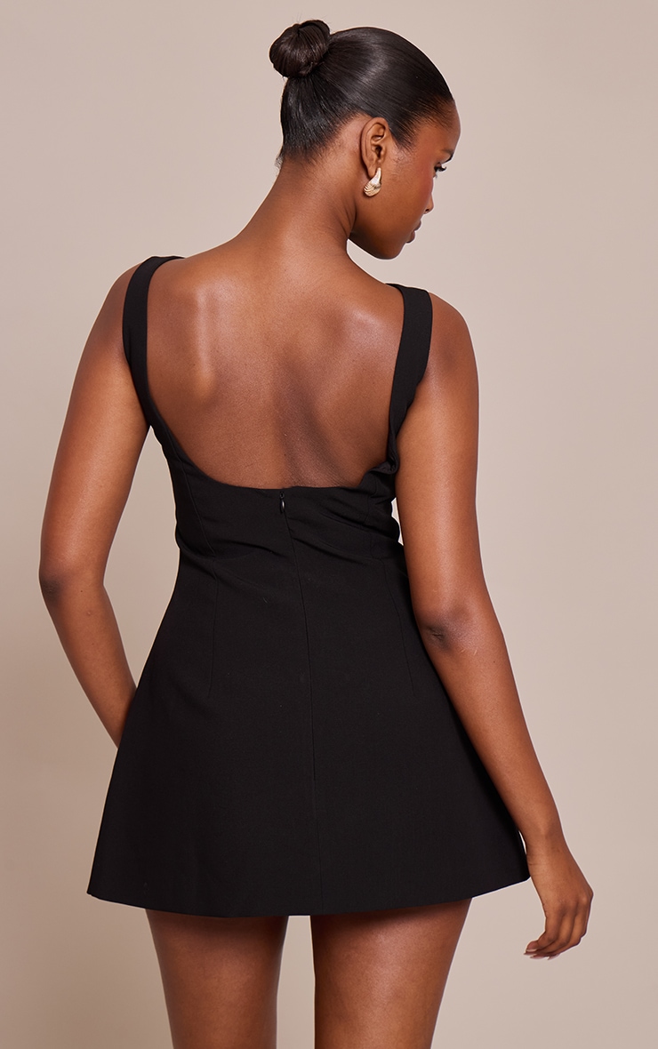 Black Woven Boat Neck Backless Detail Mini Dress | Dresses | PLT