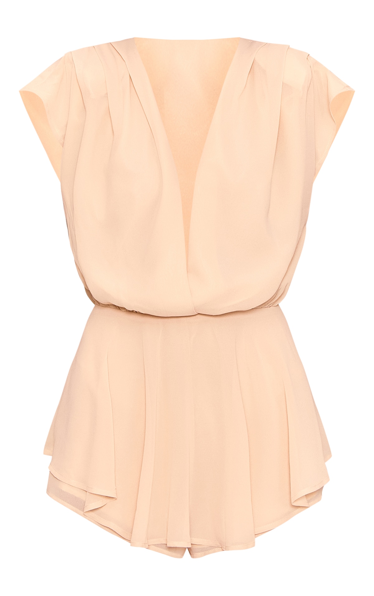Almond Chiffon Extreme Plunge Neck Floaty Romper | Dresses | PLT USA
