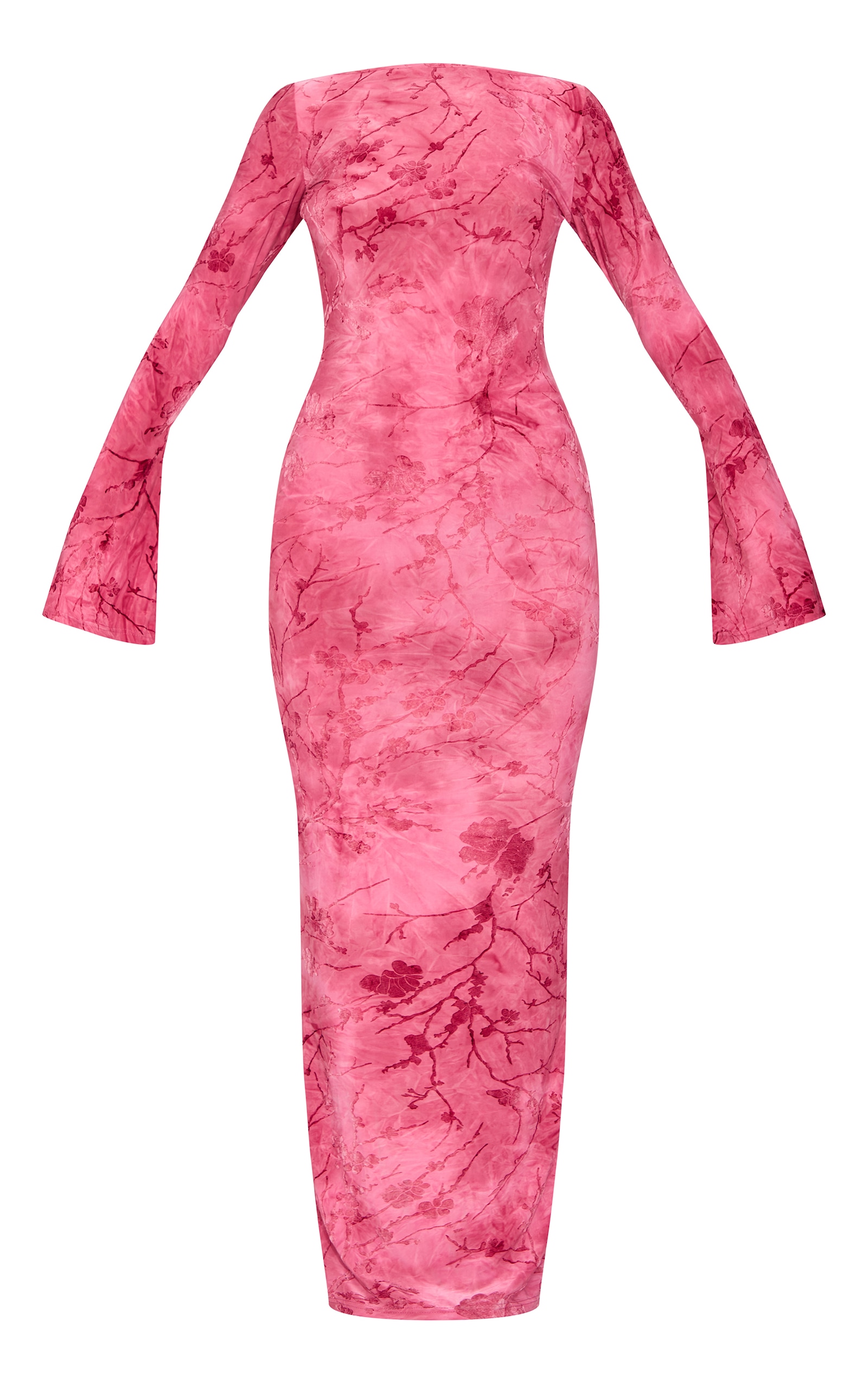 Pink Floral Devore Long Sleeve Maxi Dress | Dresses | PrettyLittleThing USA