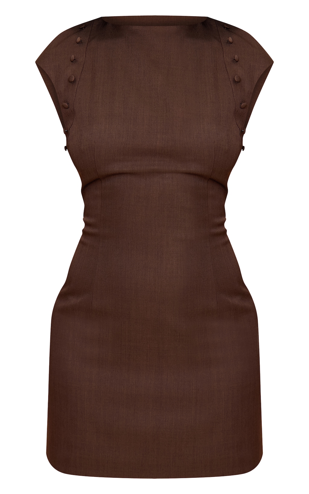 Chocolate Woven Button Cap Sleeve Mini Dress | Dresses | PLT