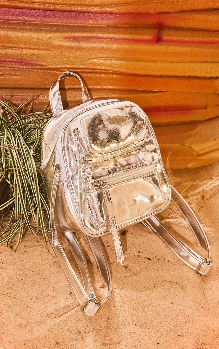 Silver Metallic Pocket Mini Backpack | Accessories | PLT USA