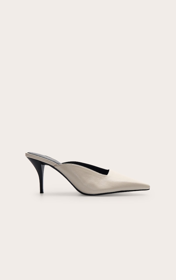 Cream PU Chiseled Toe Court Mules | Footwear | PrettyLittleThing AUS