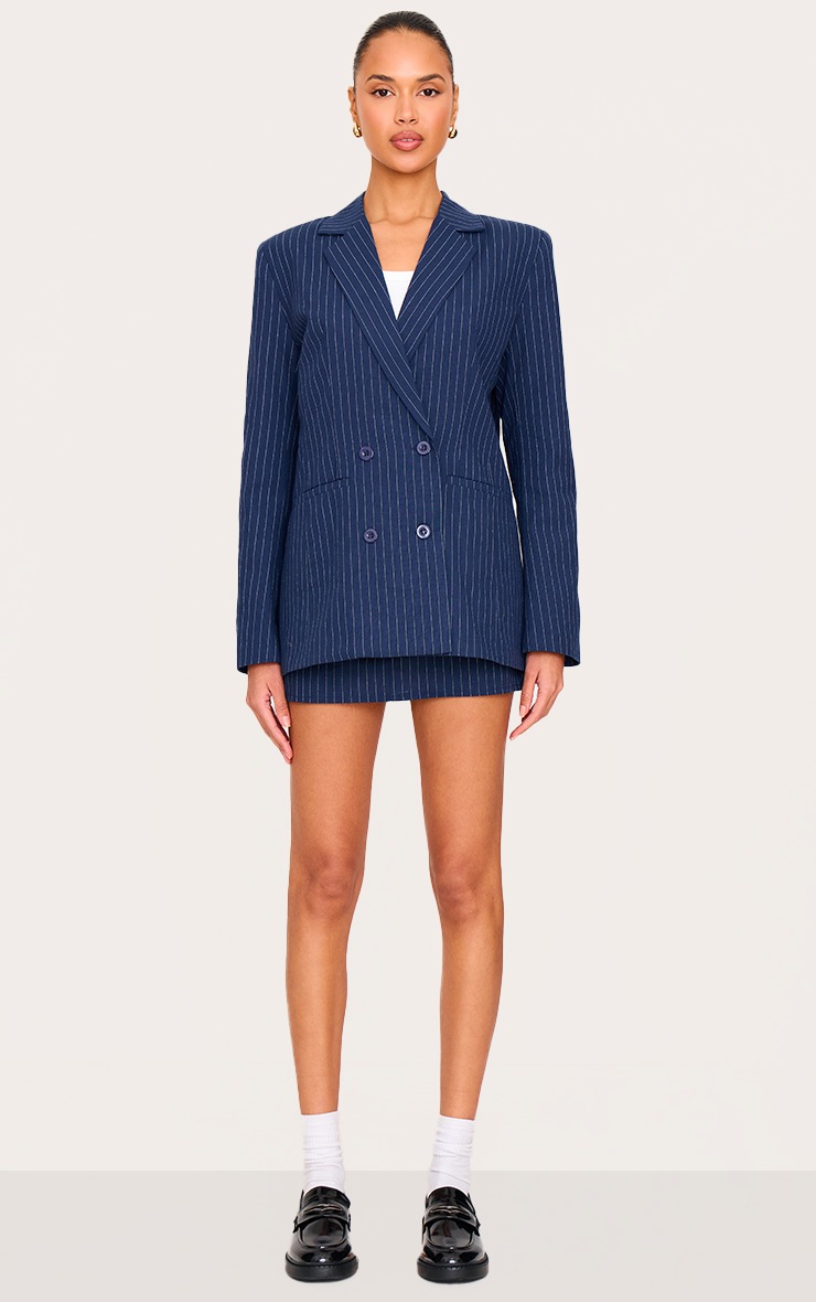 Navy Woven Stripe Tailored Blazer | Co-ords | PrettyLittleThing USA
