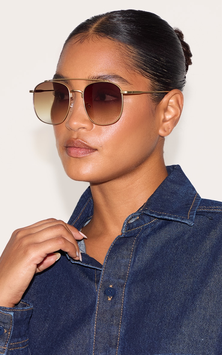 Gold Oversized Metal Frame Aviator Sunglasses | Accessories | PLT