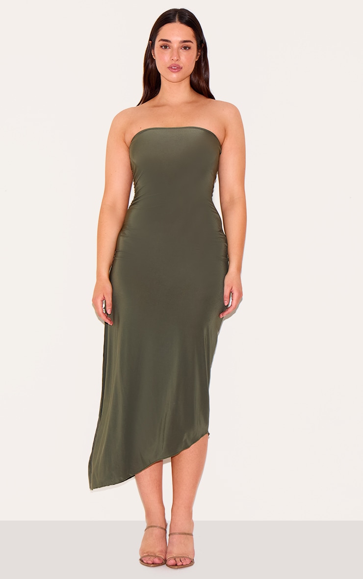 Shape Olive Slinky Bandeau Ruched Hem Midaxi Dress | Shape | PrettyLittleThing