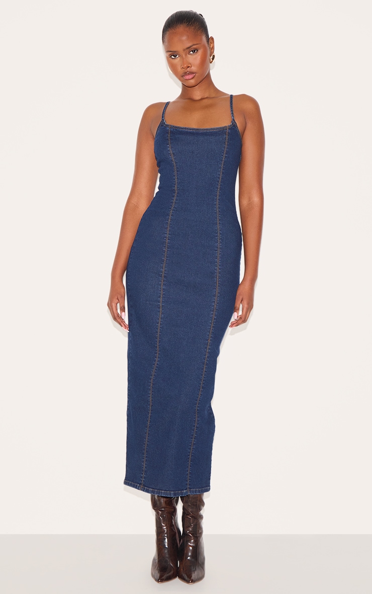 Indigo Cami Strap Denim Midaxi Dress | Denim | PLT
