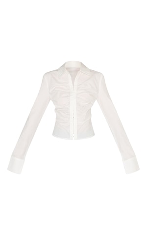 White Hook And Eye Ruched Fitted Shirt | Tops | PLT