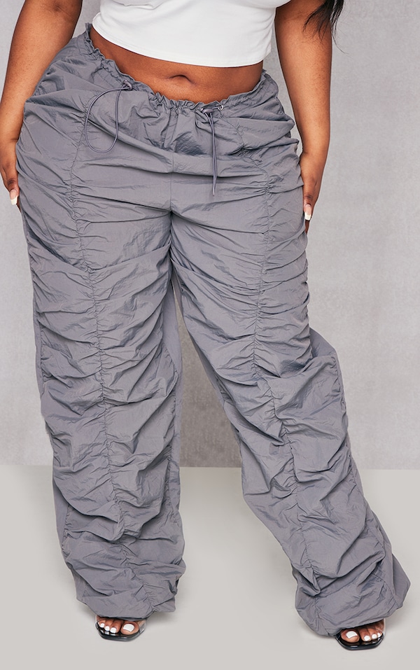 Plus Charcoal Parachute Ruched Cargo Pant | Plus Size ...