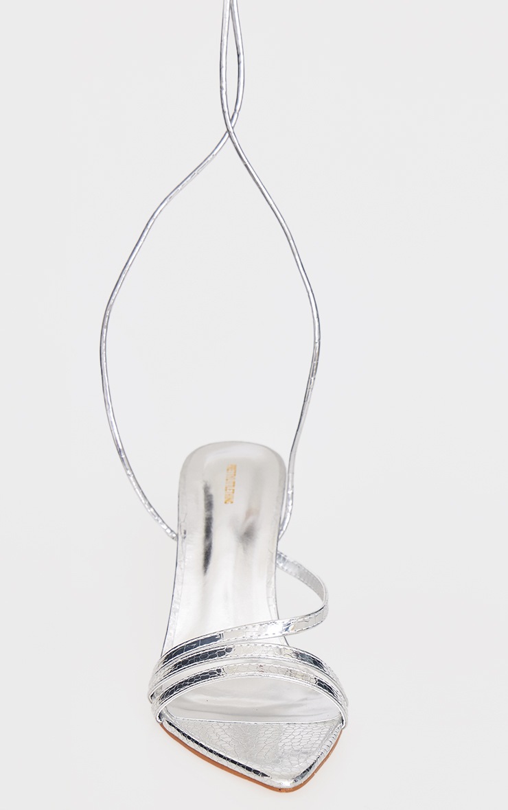 Silver Croc PU Point Toe Lace Up Heeled Sandals | Footwear ...