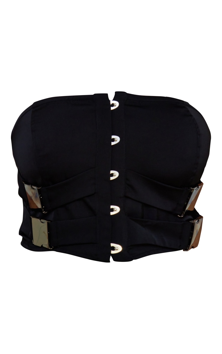 Black Hook And Eye Buckle Detail Crop Top | Tops | PLT