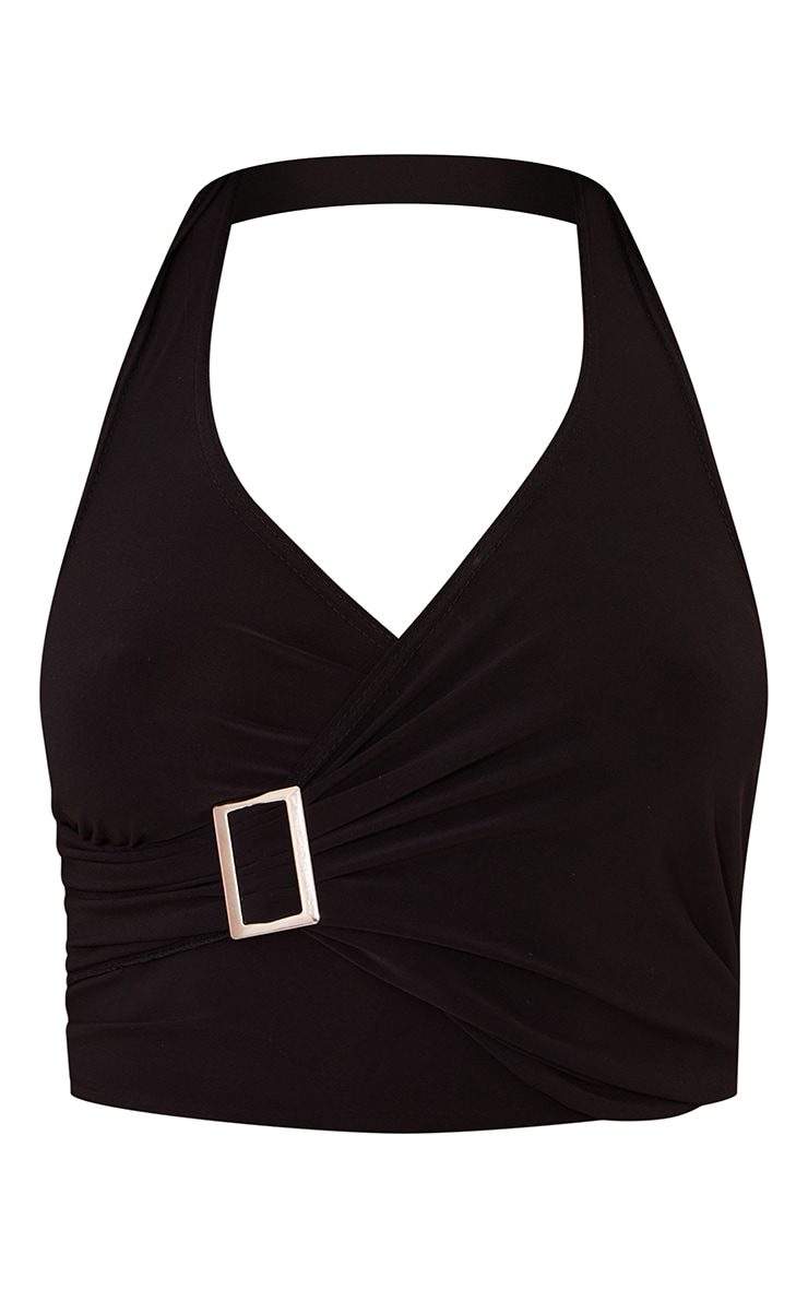 Black Slinky Buckle Detail Top | Tops | PrettyLittleThing UAE