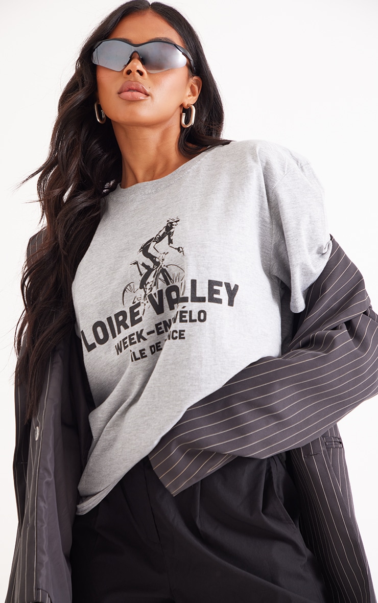 Grey Marl Loire Valley Print T-Shirt | Tops | PrettyLittleThing USA