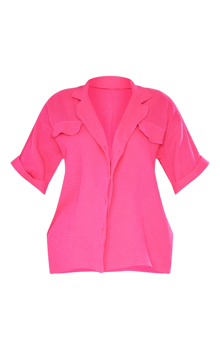 Hot Pink Cheesecloth Boxy Short Sleeve Shirt | PrettyLittleThing UAE