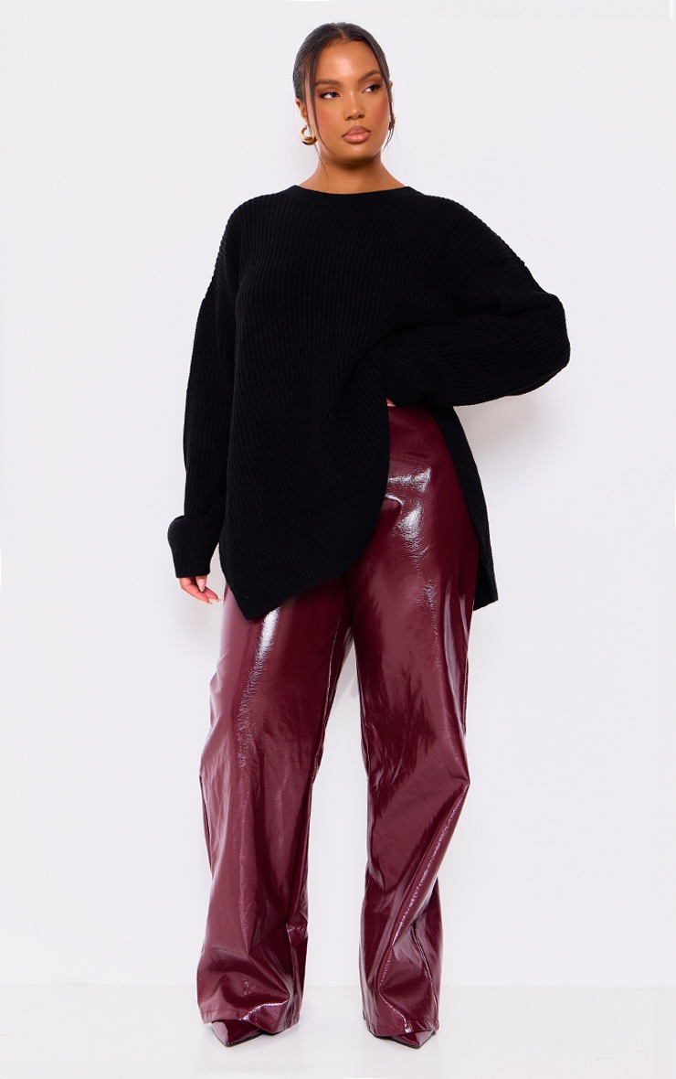 Plus Black Round Neck Side Split Jumper | Plus Size | PLT