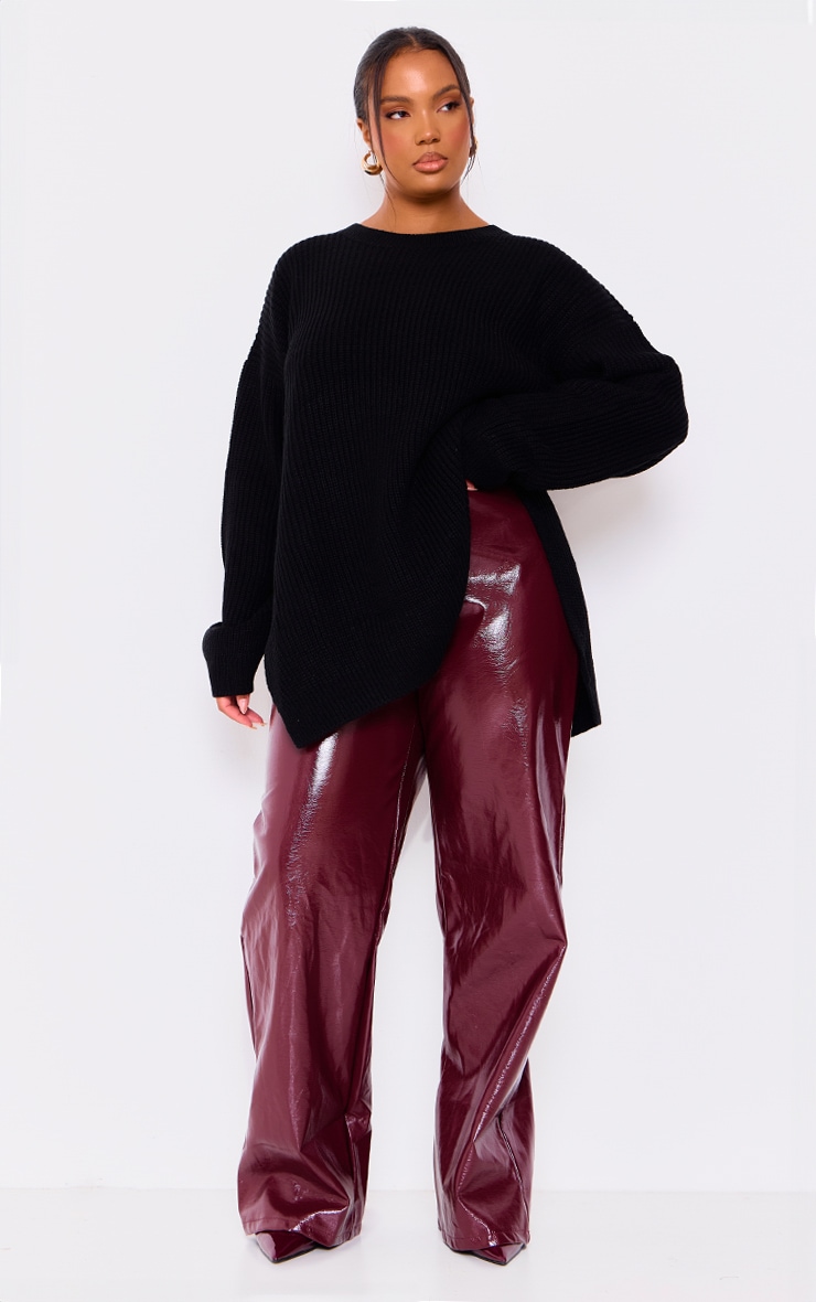 Plus Black Round Neck Side Split Sweater | Plus Size ...