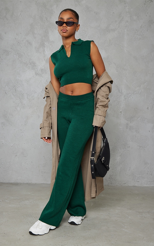 Forest Green Knit Crop Top | Knitwear | PrettyLittleThing USA