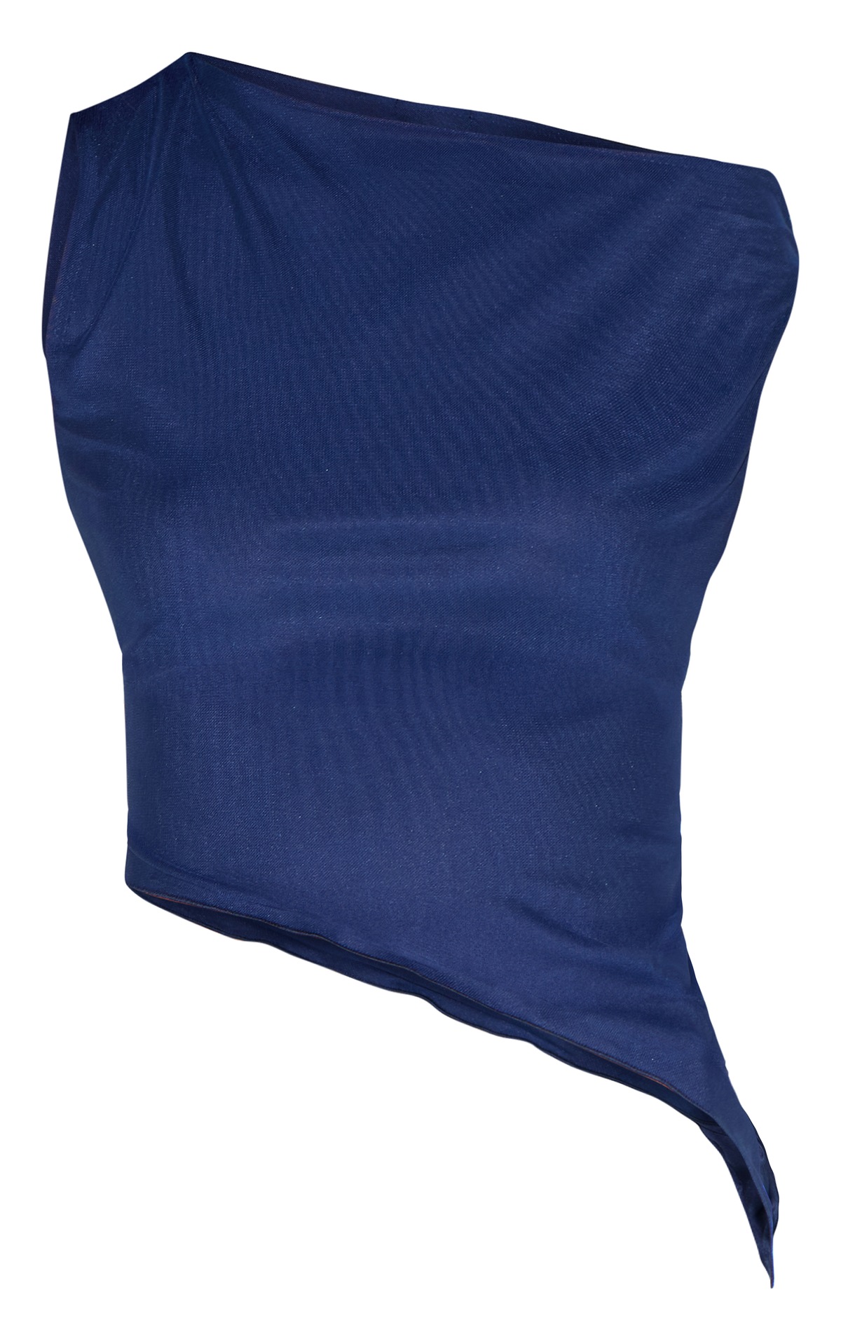 Navy Mesh Asymmetric Neck Top | Tops | PrettyLittleThing USA