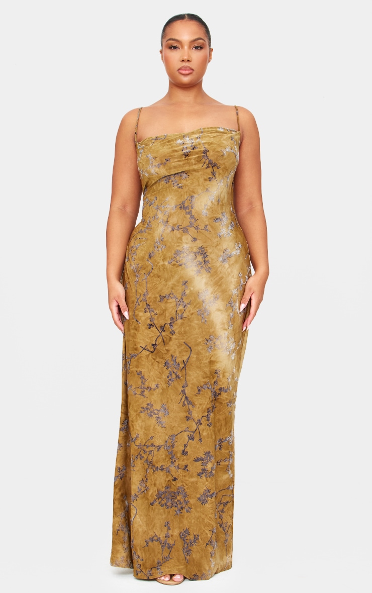 Plus Green Devore Cowl Neck Back Maxi Dress | Plus Size | PLT