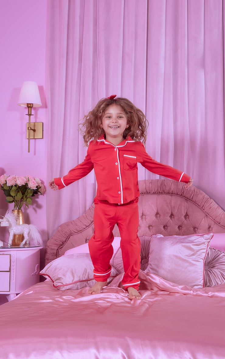 PLT Red Kidswear Jersey Contrast Piping Pj Set | Lingerie & Nightwear ...