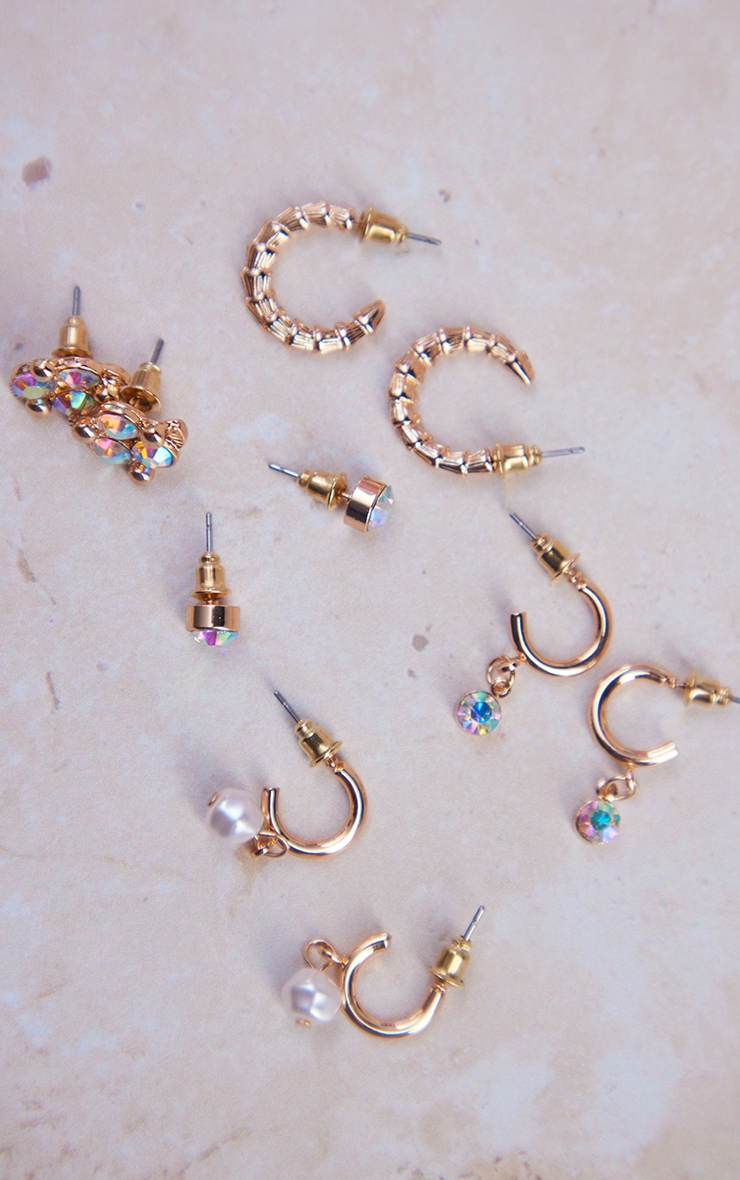 Gold Iridescent Pearl Drop Multipack Earrings | PrettyLittleThing
