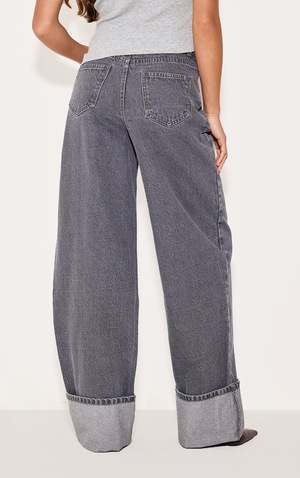 Grey High Waist Turn Up Leg Jeans | Denim | PrettyLittleThing USA