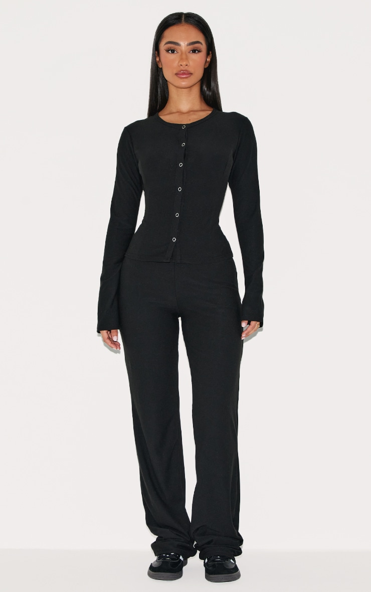 Petite Black Soft Popper Long Sleeve Long Top | Petite | PLT