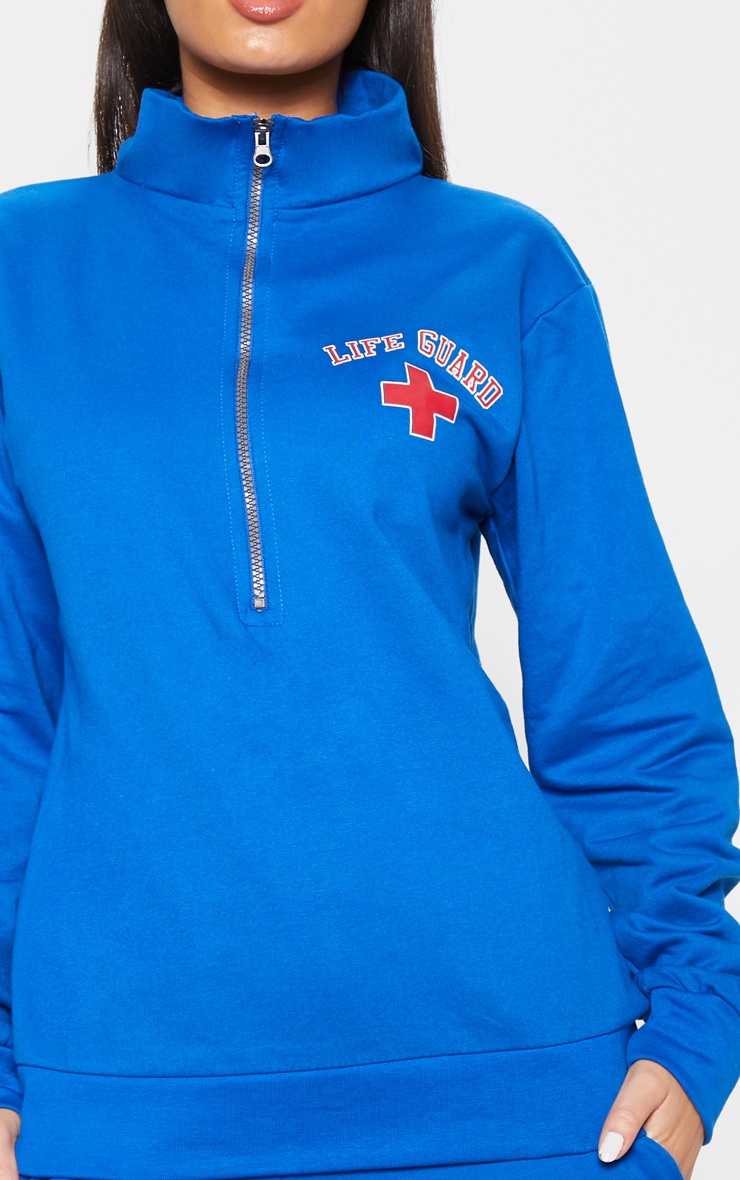 Blue Lifeguard Slogan Zip Up Sweater | Tops | PrettyLittleThing USA