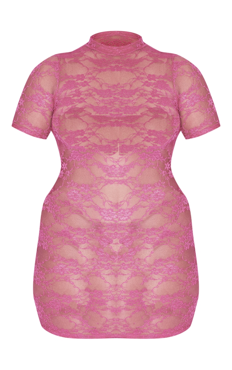 Plus Pink Floral Lace High Neck Bodycon Dress | PrettyLittleThing